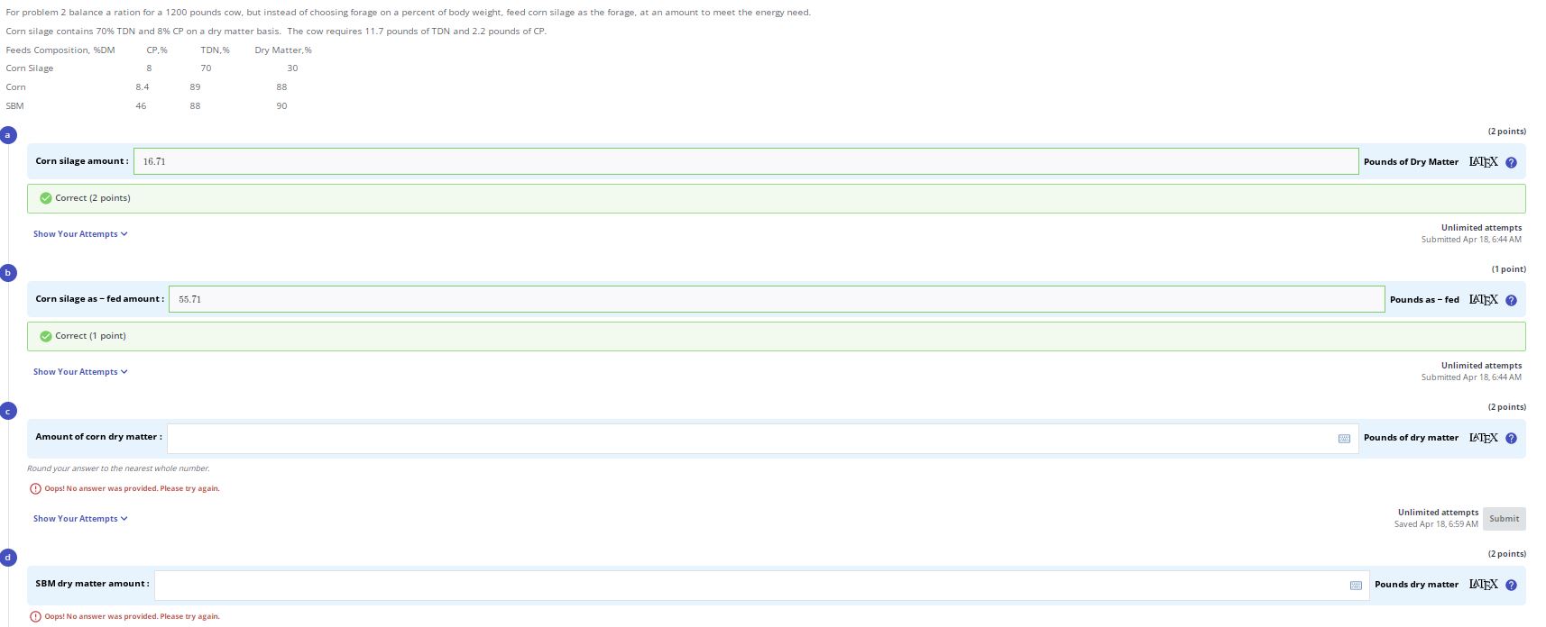Solved For problem 2 ﻿balance a ration for a 1200 ﻿pounds | Chegg.com