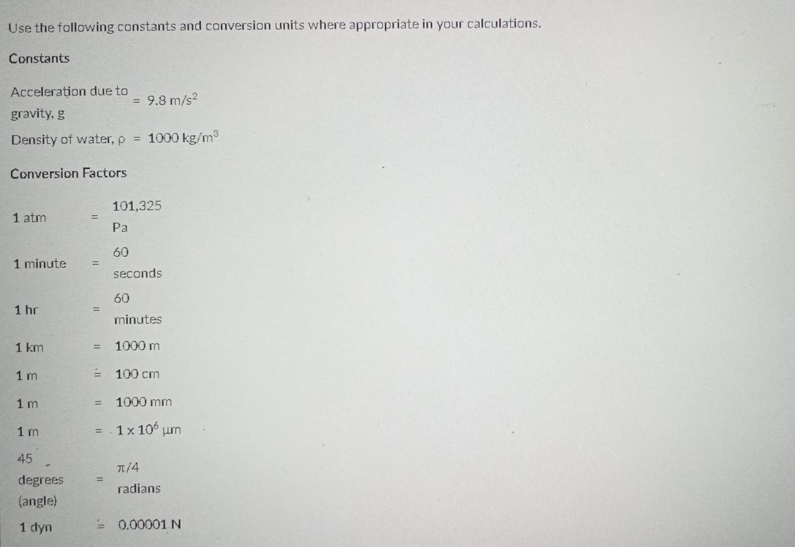 Solved Use the following constants and conversion units | Chegg.com