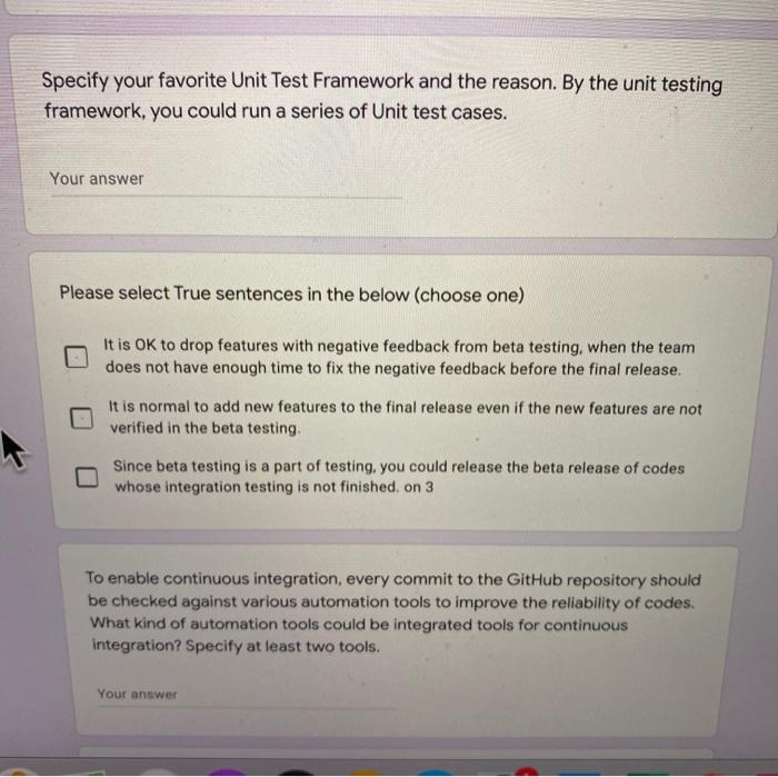 Solved Specify your favorite Unit Test Framework and the | Chegg.com