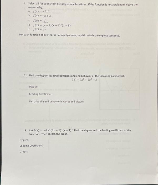 1. Select all functions that are polynomial | Chegg.com