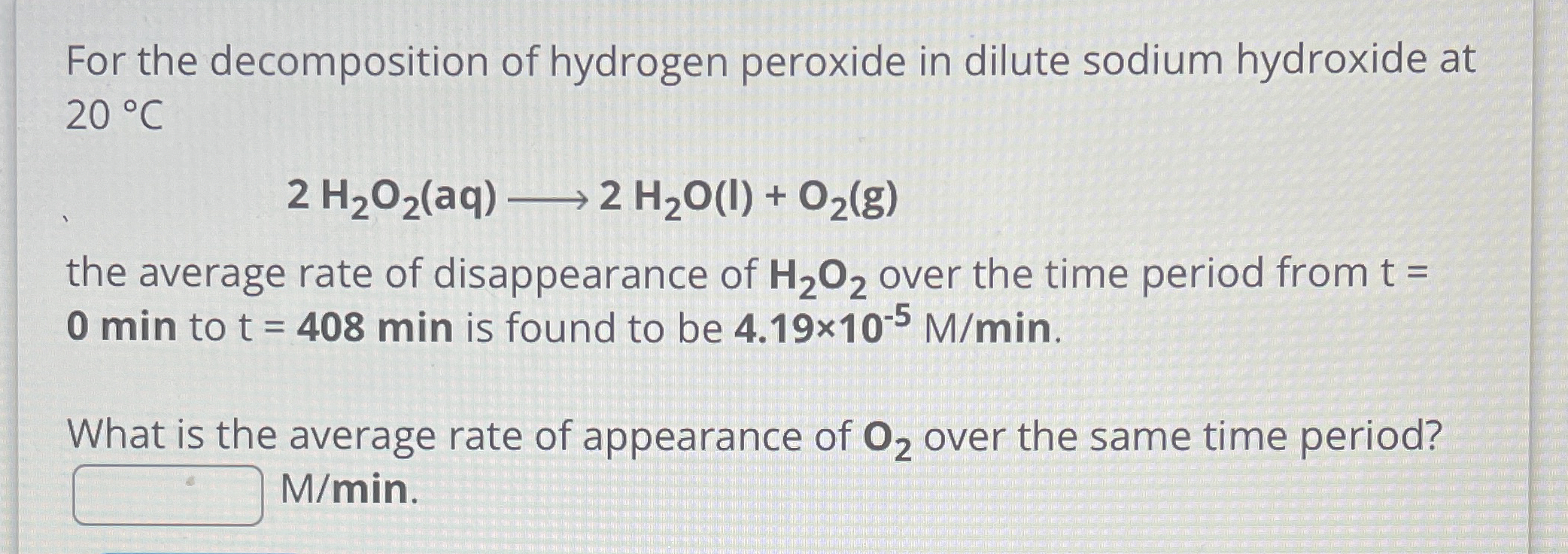Solved For the decomposition of hydrogen peroxide in dilute | Chegg.com