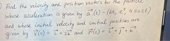 Solved Find the velocity and position vectors for the | Chegg.com