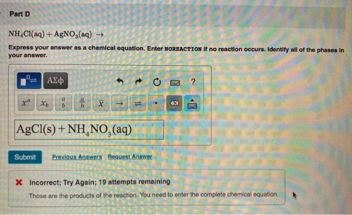 Solved Part B NaCl(aq) + Hg (CH3O2)2 (aq) + Express your | Chegg.com