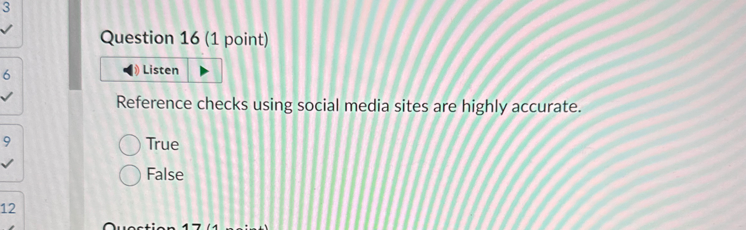 Solved Question 16 (1 ﻿point)ListenReference checks using | Chegg.com