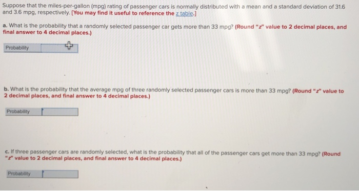 Solved Suppose that the miles-per-gallon (mpg) rating of | Chegg.com