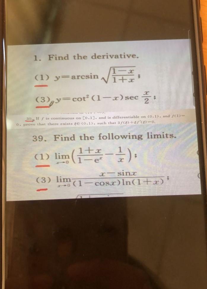 Solved 1. Find the derivative. (1) y=arcsin1+x1−x (3) | Chegg.com