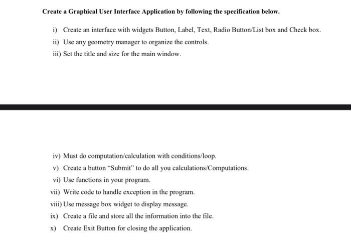Create a Graphical User Interface Application by | Chegg.com