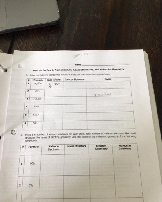 Solved Pre-Lab for Exp 5: Nomenclature, Lewis Structures, | Chegg.com
