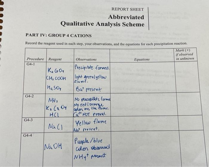 Solved REPORT SHEET Abbreviated Qualitative Analysis Scheme | Chegg.com