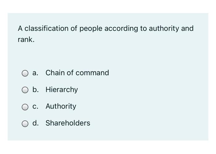Solved A classification of people according to authority and | Chegg.com