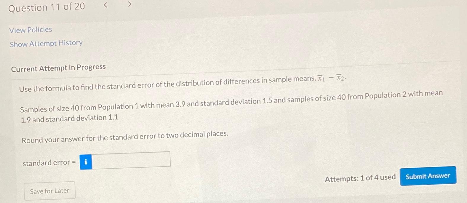 Solved Question 11 ﻿of 20View PoliciesShow Attempt | Chegg.com