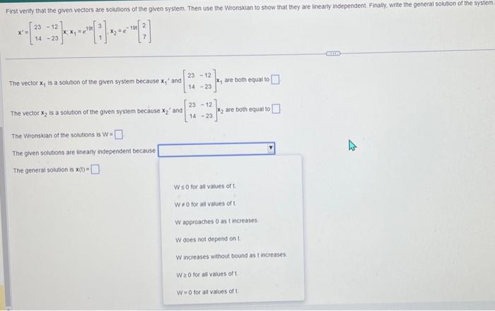 Solved First verify that the given vectors are solutions of | Chegg.com