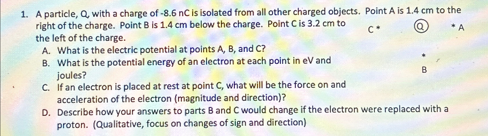 Solved A particle, Q, ﻿with a charge of -8.6nC ﻿is isolated | Chegg.com