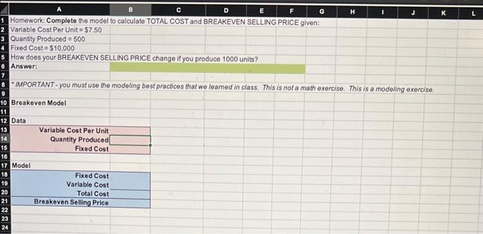 Solved A 1 Homework: Complete the model to calculate TOTAL | Chegg.com