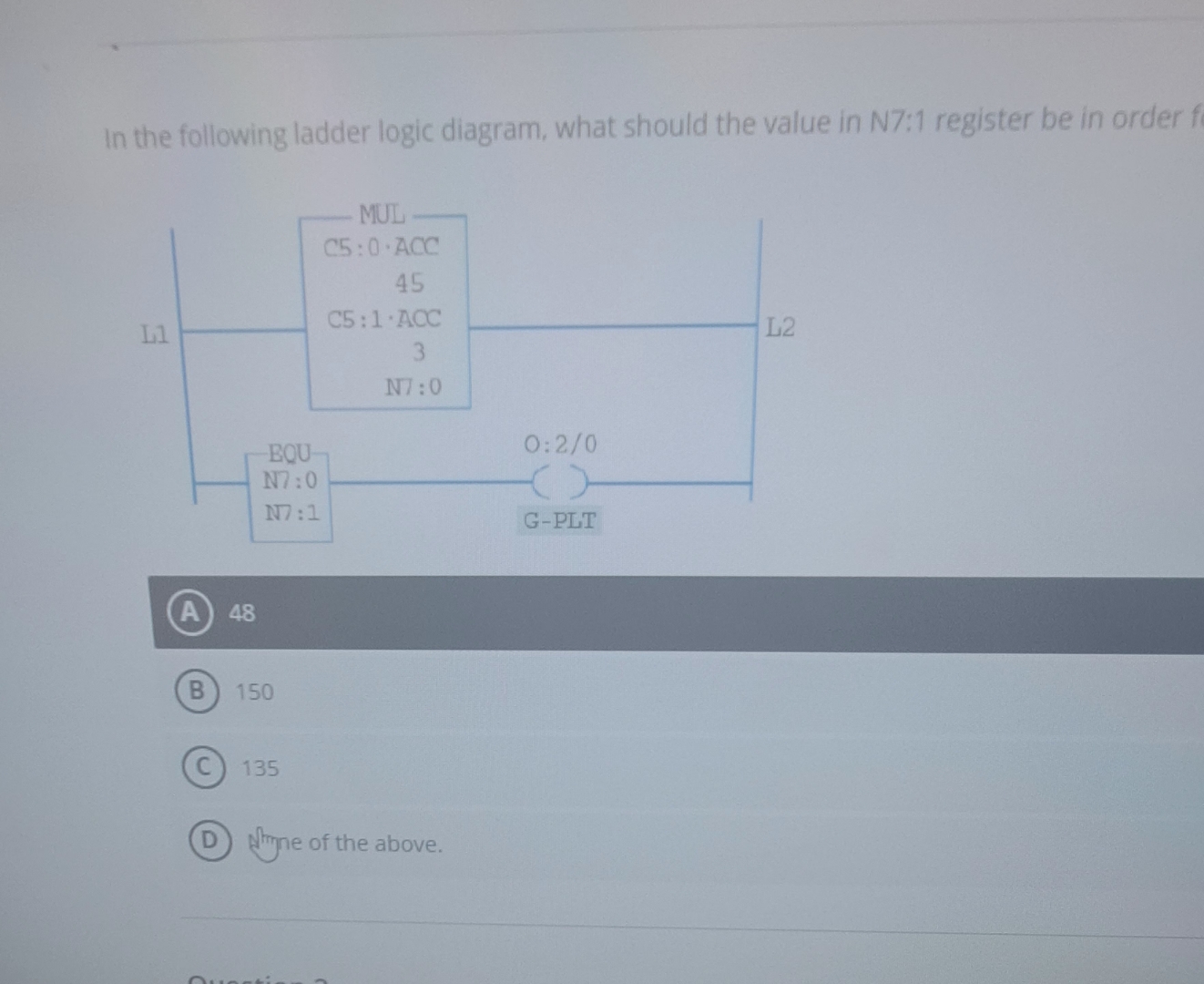 Solved In the following ladder logic diagram, what should | Chegg.com