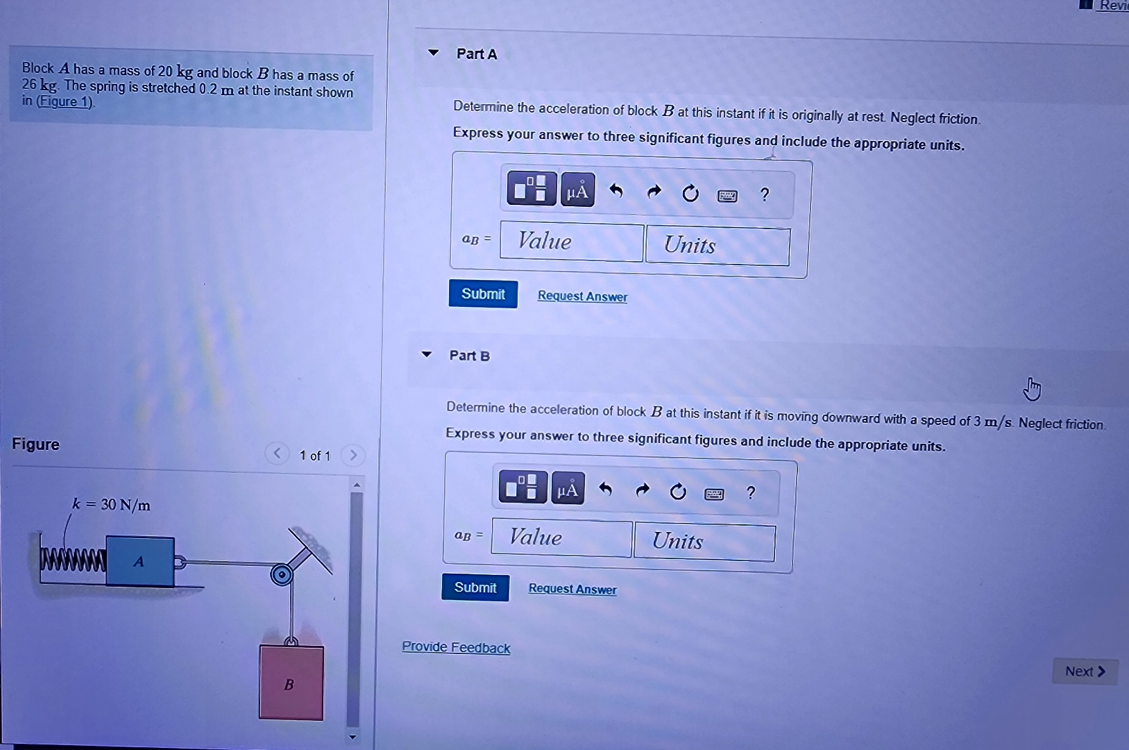 Solved Block A has a mass of 20kg ﻿and block B ﻿has a mass | Chegg.com