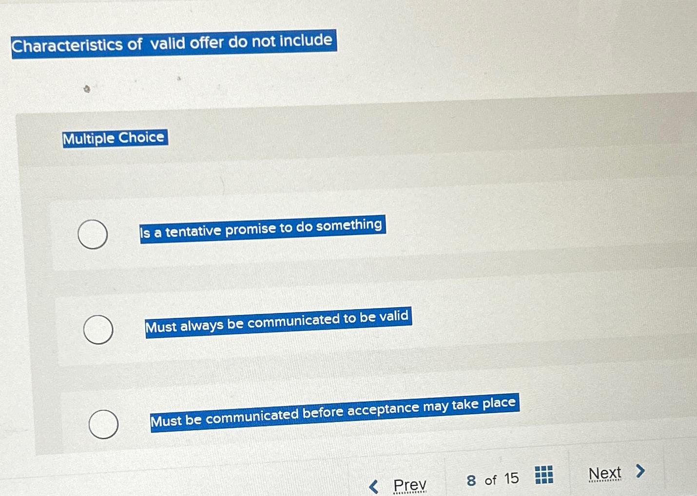 Solved Characteristics of valid offer do not includeIs a | Chegg.com