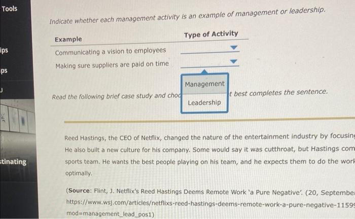 Solved ndicate whether each management activity is an | Chegg.com