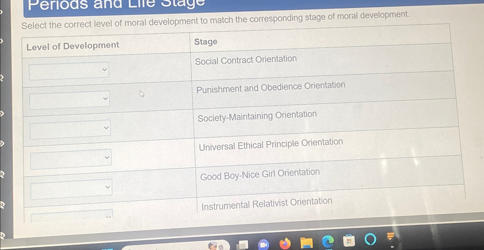 Solved Select the correct level of moral development to | Chegg.com