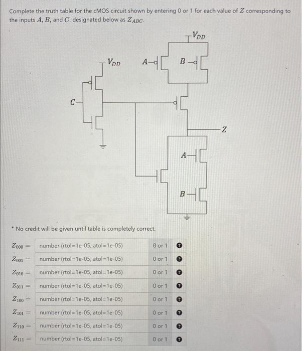 Solved Complete the truth table for the cMOS circuit shown | Chegg.com