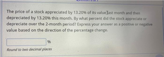 Solved The price of a stock appreciated by 13.20% of its | Chegg.com