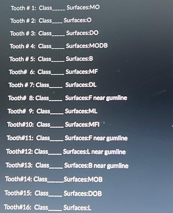 Solved G.V. Black Tooth \# 1: Class Surfaces:MO Tooth \# 2: | Chegg.com