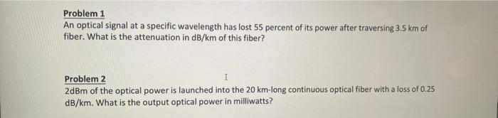 Solved Problem 1 An optical signal at a specific wavelength | Chegg.com