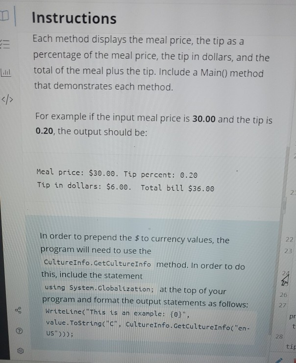 Solved TipCalculation.cs + >_ Terr Meal pri nfo V Tip inc 00 | Chegg.com