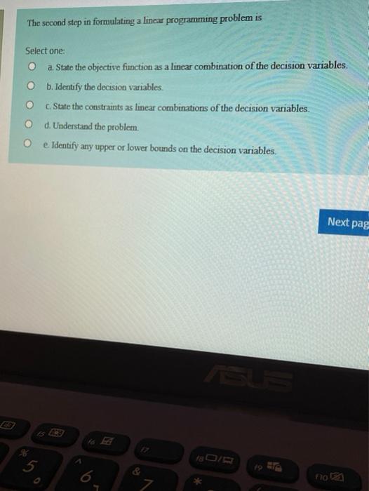 Solved The second step in formulating a linear programming | Chegg.com