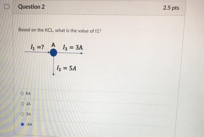 Solved Question 2 2.5 pts Based on the KCL, what is the | Chegg.com