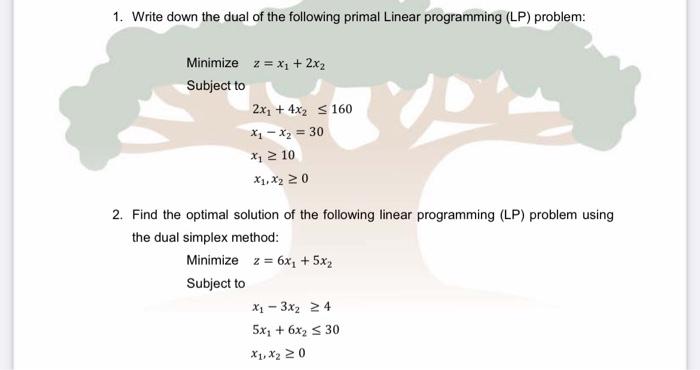 Solved 1 Write Down The Dual Of The Following Primal Linear 