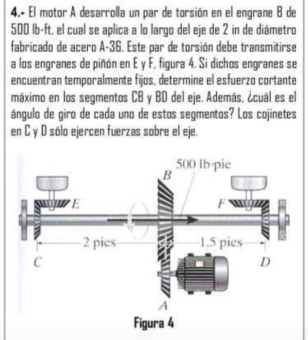Solved 4.- El motor A desarrolla un par de torsión en el | Chegg.com