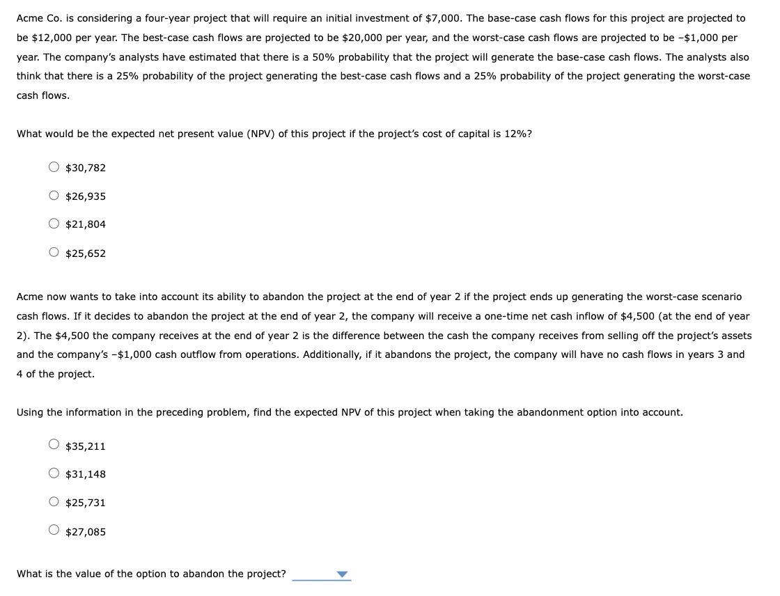 Solved Acme Co. ﻿is considering a four-year project that | Chegg.com