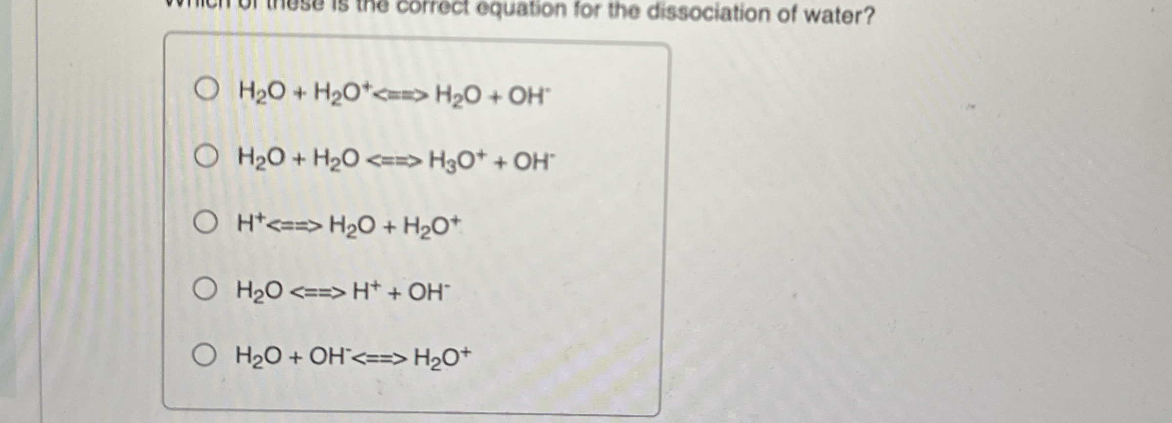 Solved correct equation for the dissociation of | Chegg.com