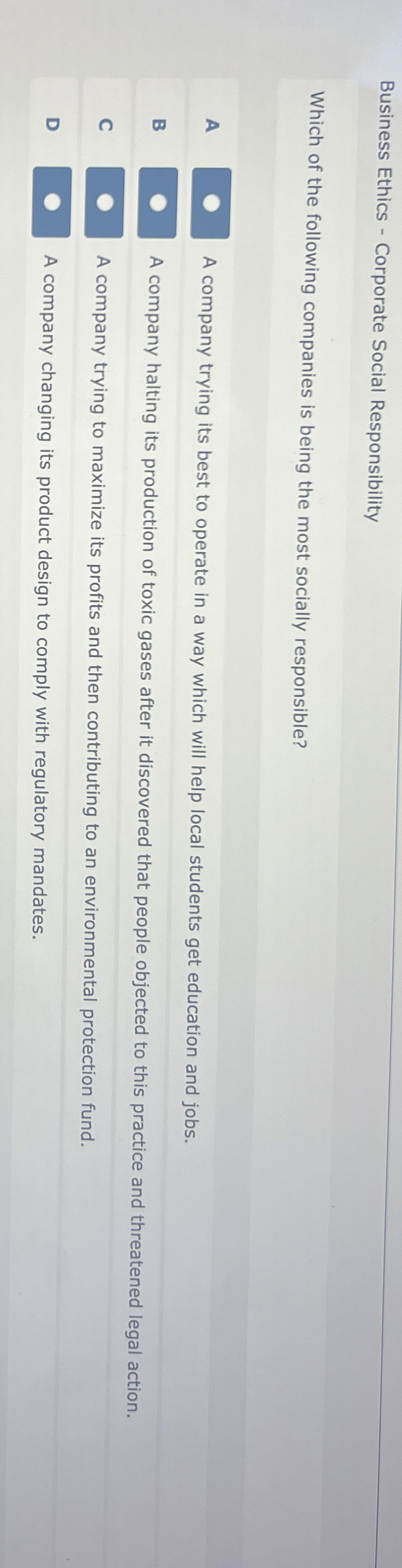 Solved Business Ethics - ﻿Corporate Social | Chegg.com