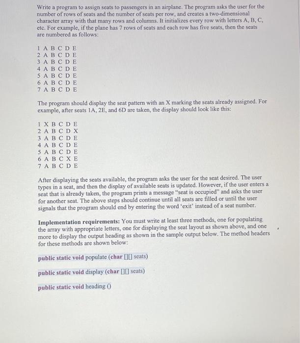 Write a program to assign seats to passengers in an | Chegg.com