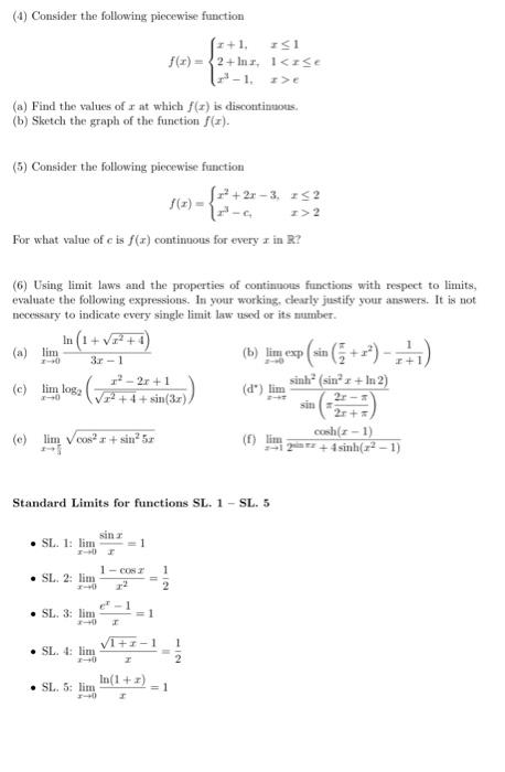 Solved (4) Consider the following piecewise function | Chegg.com