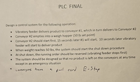 Solved PLC FINALDesign a control system for the following | Chegg.com