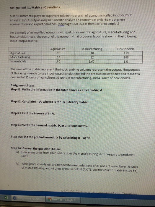 Solved Assignment #1: Matrices Operations Matrix arithmetic | Chegg.com