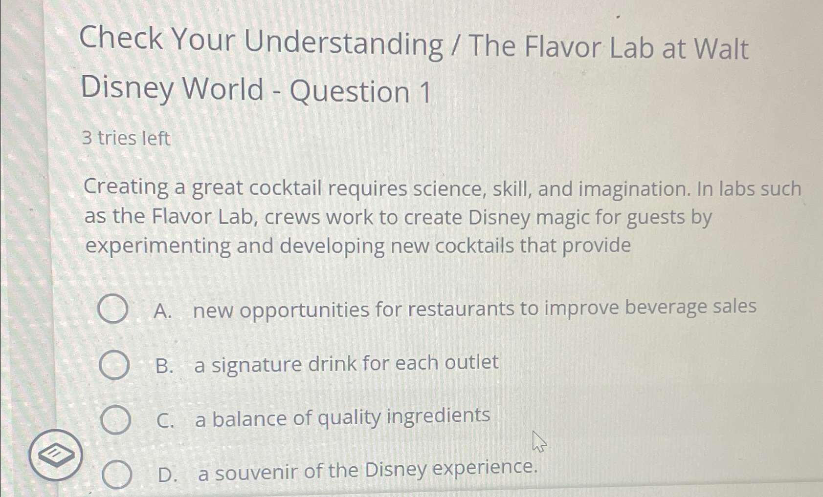 Solved Check Your Understanding / ﻿The Flavor Lab at Walt | Chegg.com
