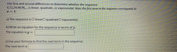 Solved Use first and second differences to determine whether | Chegg.com