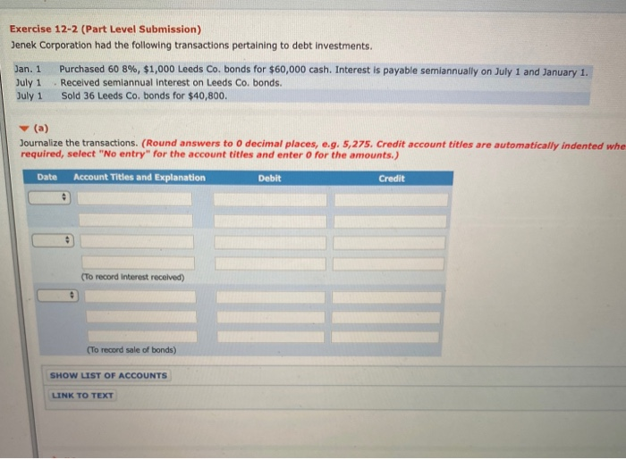 Solved Exercise 12-2 (Part Level Submission) Jenek | Chegg.com