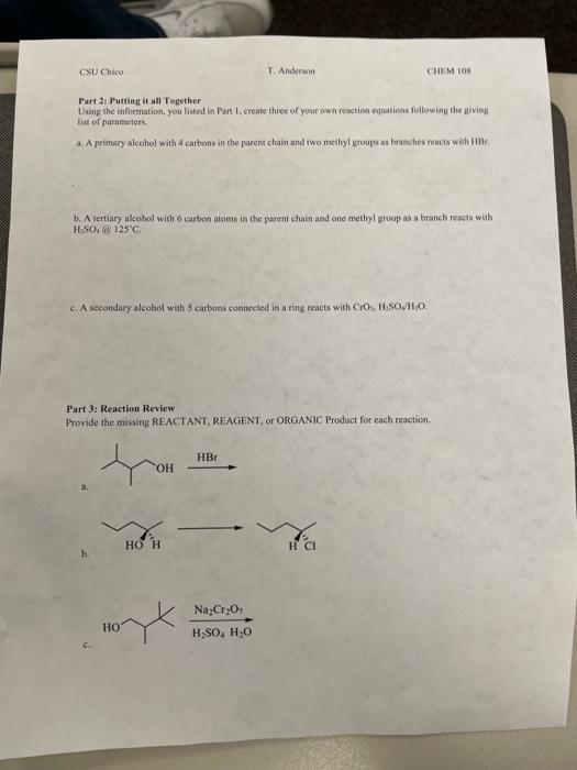 Part If Alcohol Reaction Map With the many reactions | Chegg.com