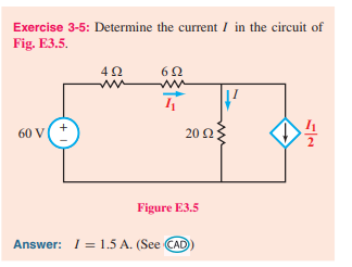 Solved Exercise 3-5: Determine the current I in ﻿the circuit | Chegg.com