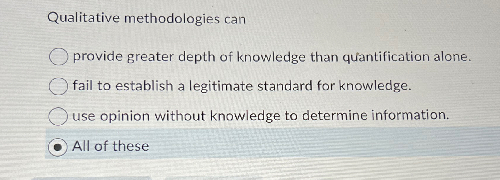 Solved Qualitative methodologies canprovide greater depth of | Chegg.com