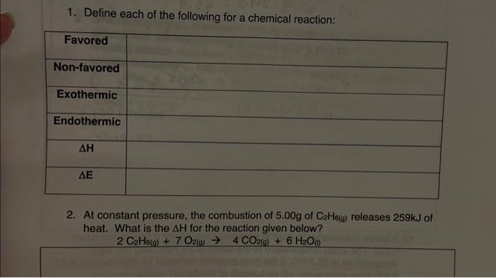 Solved 1. Define each of the following for a chemical | Chegg.com