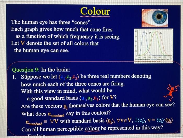Colour The human eye has three “cones". Each graph | Chegg.com