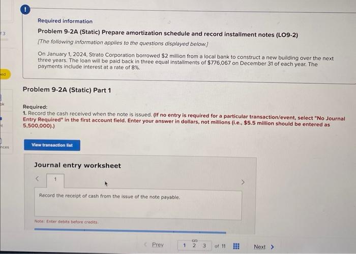 Solved Required information Problem 9-2A (Static) Prepare | Chegg.com