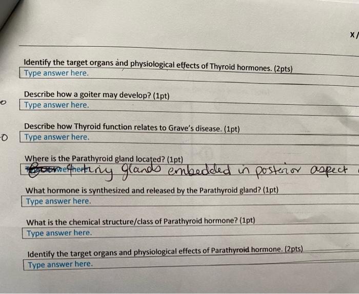 Solved X/ Identify the target organs and physiological | Chegg.com
