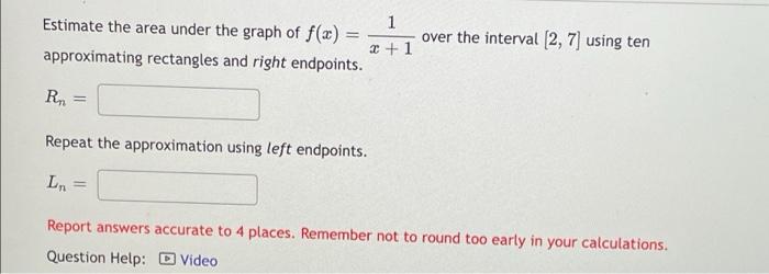 Solved Estimate the area under the graph of f(x)=x+11 over | Chegg.com
